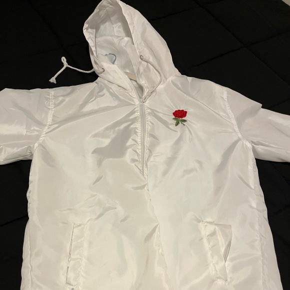 Jackets & Coats | Lightweight White Wind Breaker With Rose On Front And ...